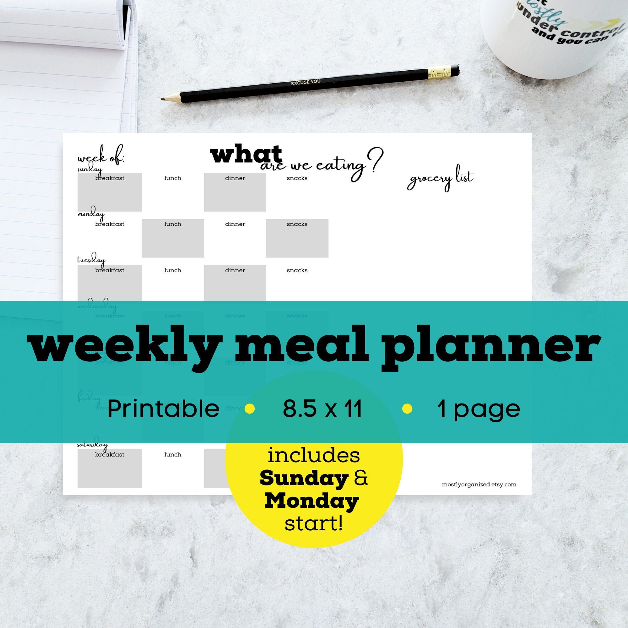 Weekly Menu Planner Printable Weekly Meal Planner Download - Etsy