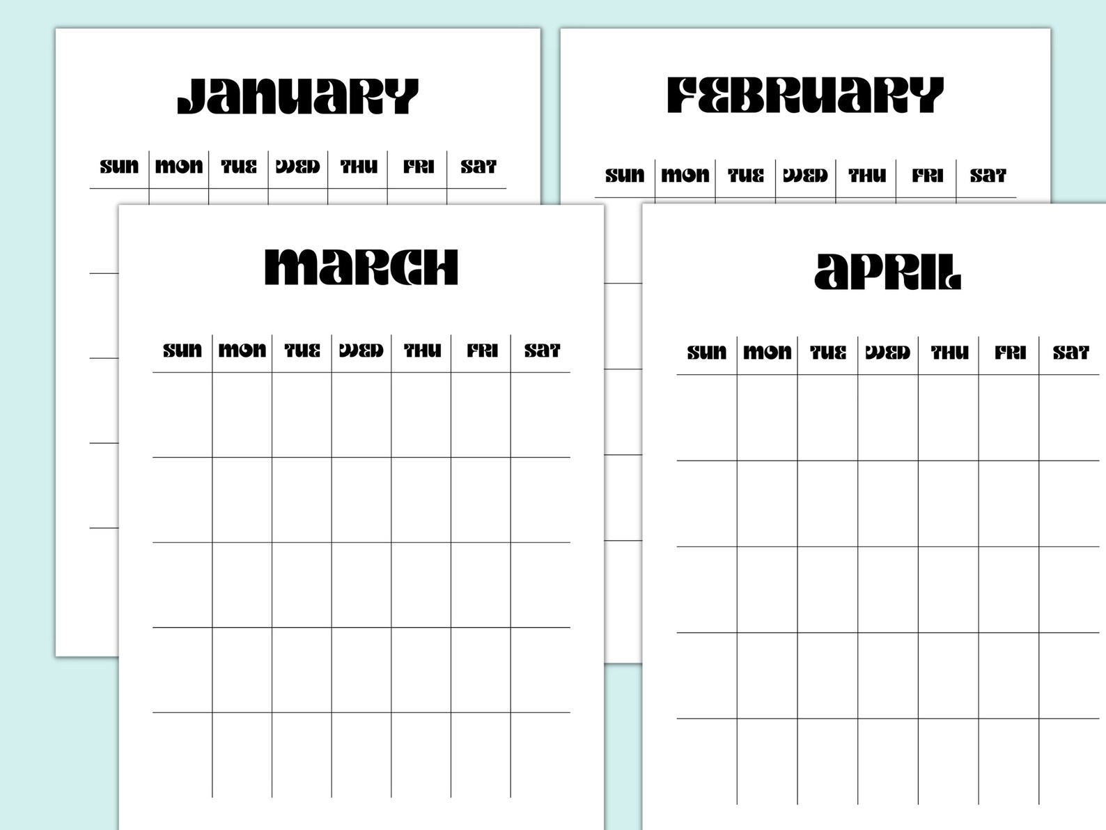 Month at a Glance Printable Undated Calendar Template - Etsy