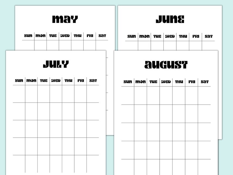 Month at a Glance Printable Undated Calendar Template - Etsy