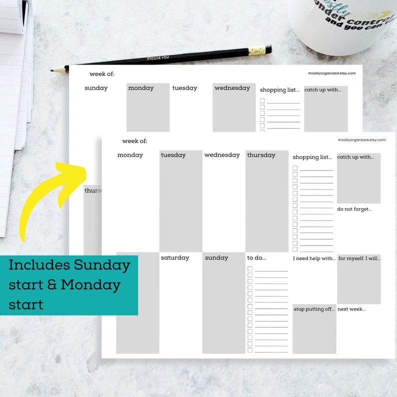 Landscape Weekly Planner Printable Minimal, Letter Size Weekly, Mom ...