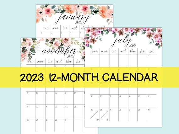 Watercolor 2023 Calendar Printable Monthly Calendar Printable - Etsy