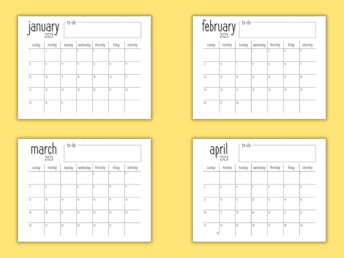 Minimalist 2023 Calendar Printable at a Glance 12 Month - Etsy