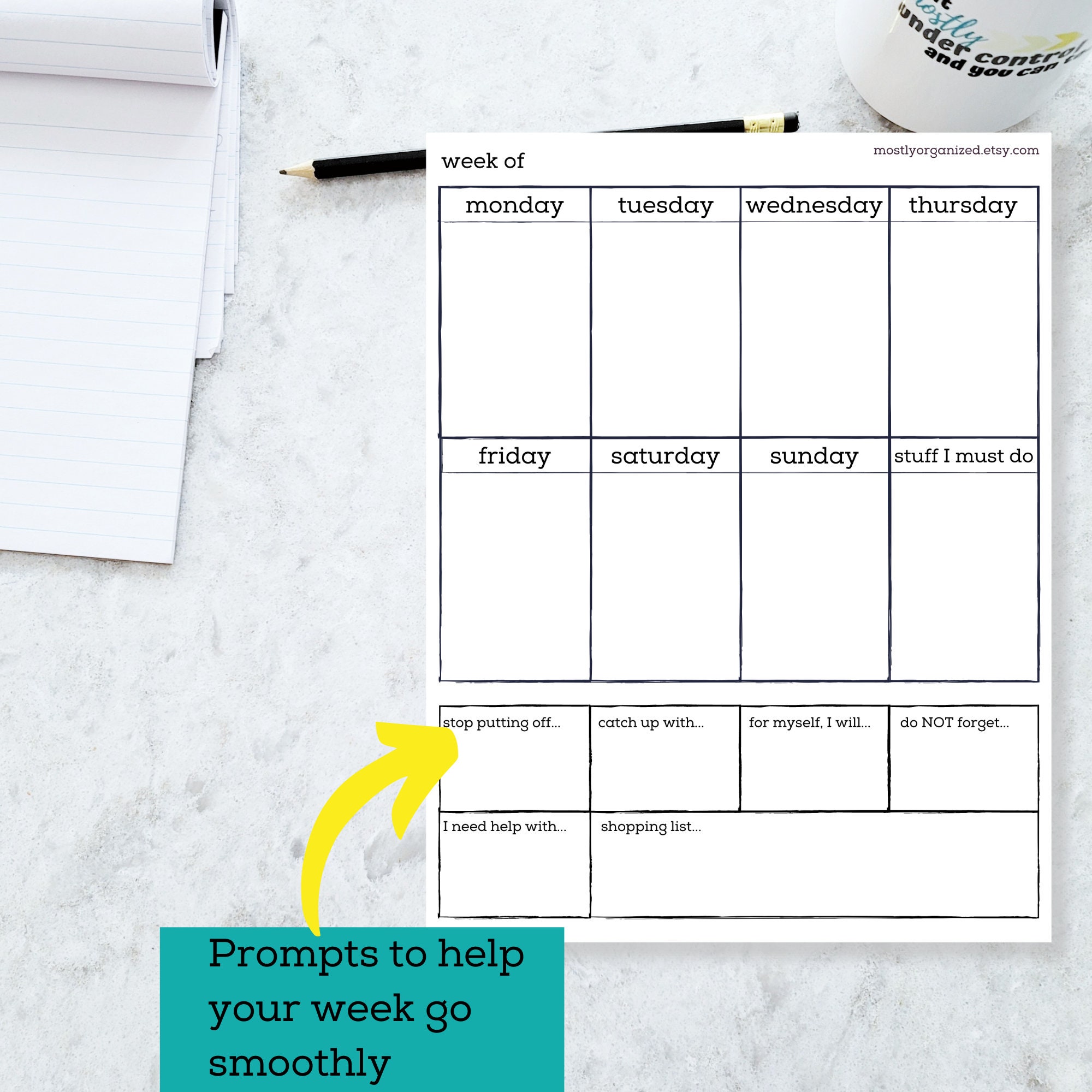 Vertical Weekly Planner Printable, Weekly Planner Vertical, Mom Weekly ...