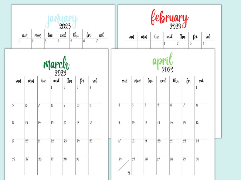 12 Month Calendar 2023 Printable Family Wall Calendar - Etsy