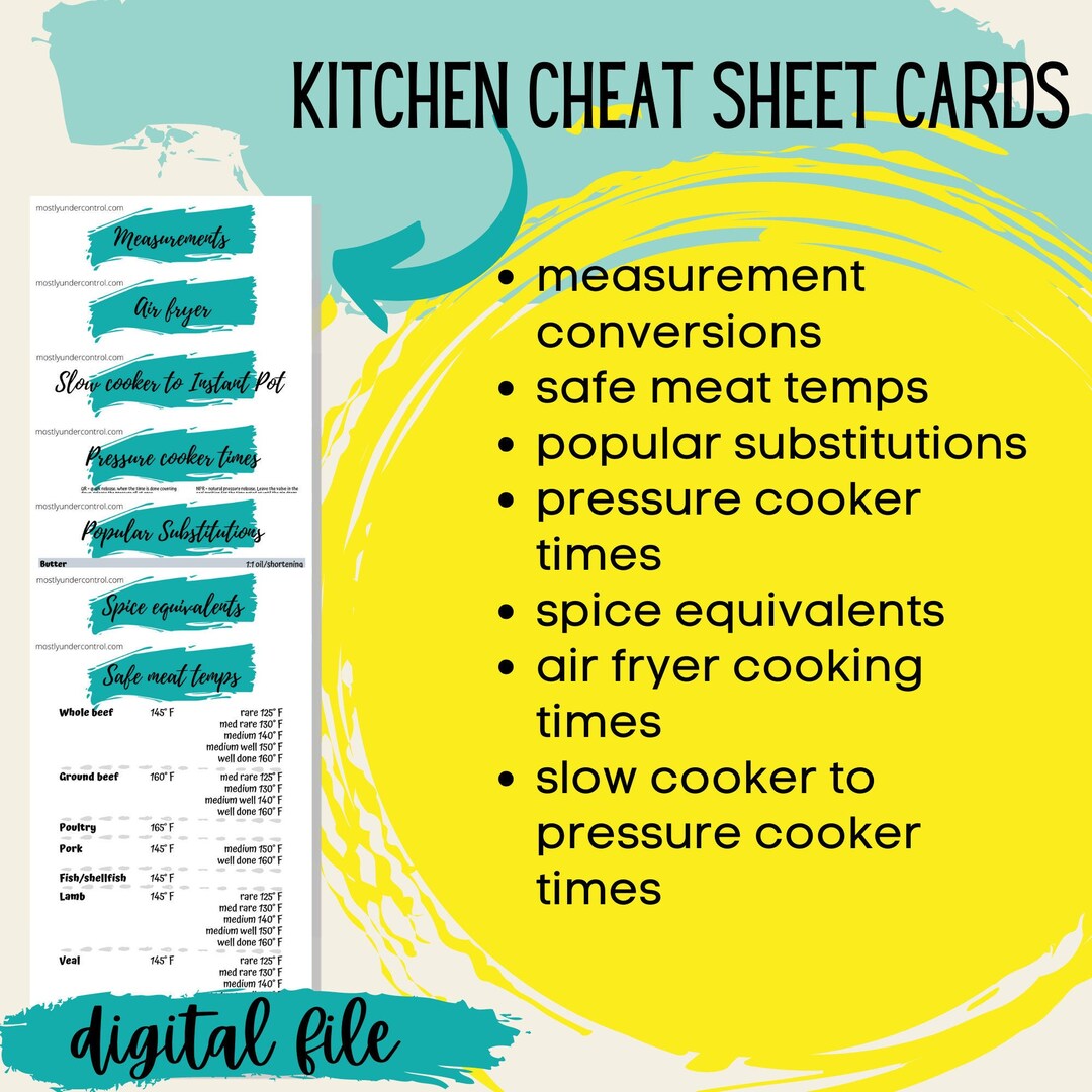 Kitchen Cheat Sheet, Kitchen Guide Print, Cooking Cheat Sheet, Kitchen ...