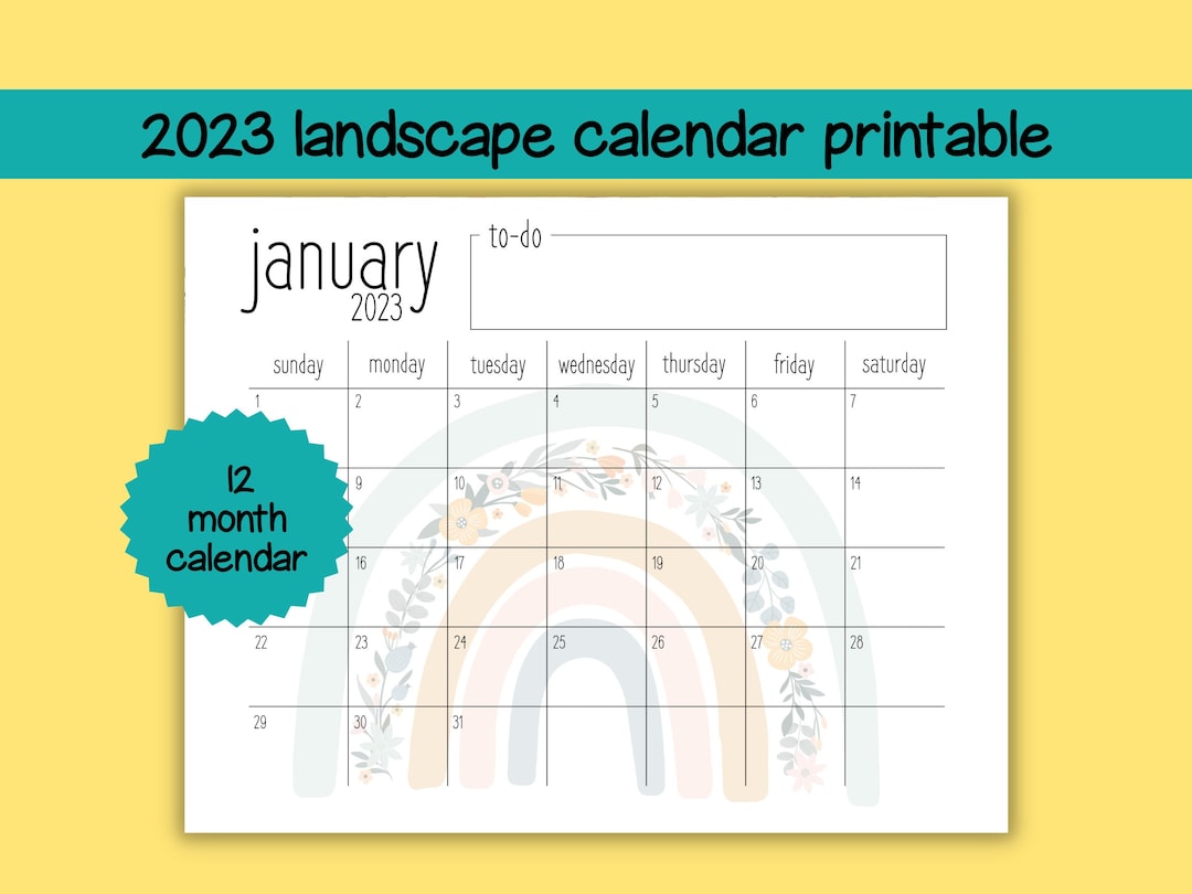 2023 Landscape Calendar Printable, Horizontal Planner Insert ...