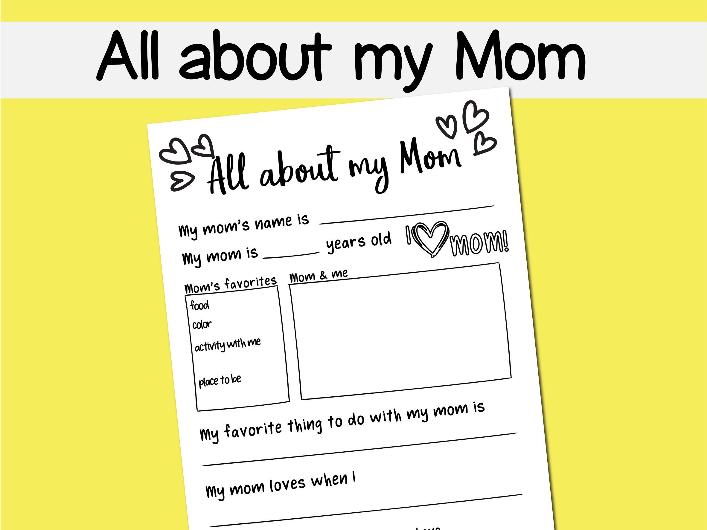 PDF Mother's Day Printable for Kids, Fill in the Blank All About My Mom ...