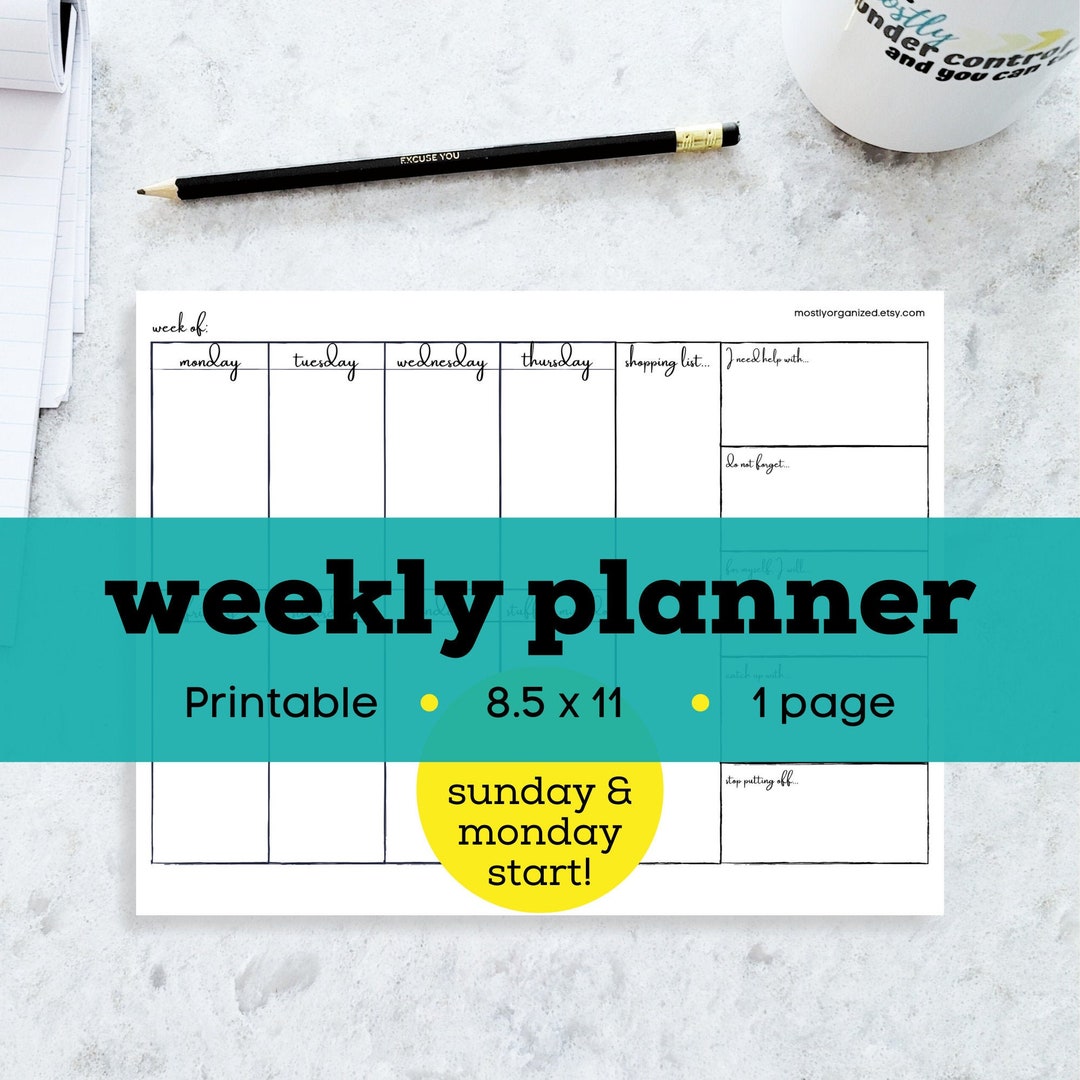 Horizontal Weekly Planner Printable, Landscape Weekly Planner Printable ...