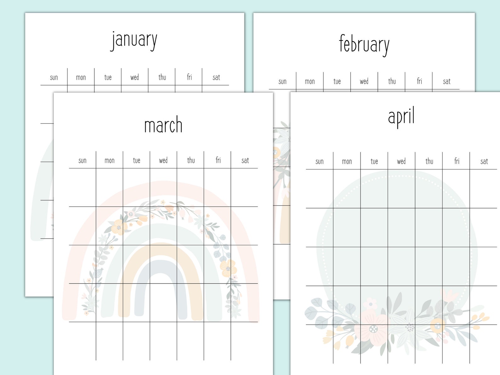 Month at a Glance Printable, Blank Portrait Calendar Printable ...