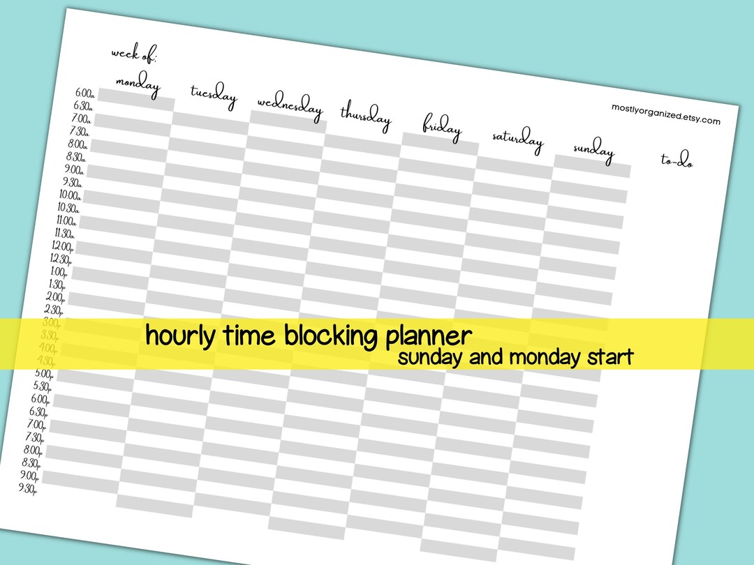 Weekly Hourly Planner Printable, Weekly Time Blocking Template, Weekly ...