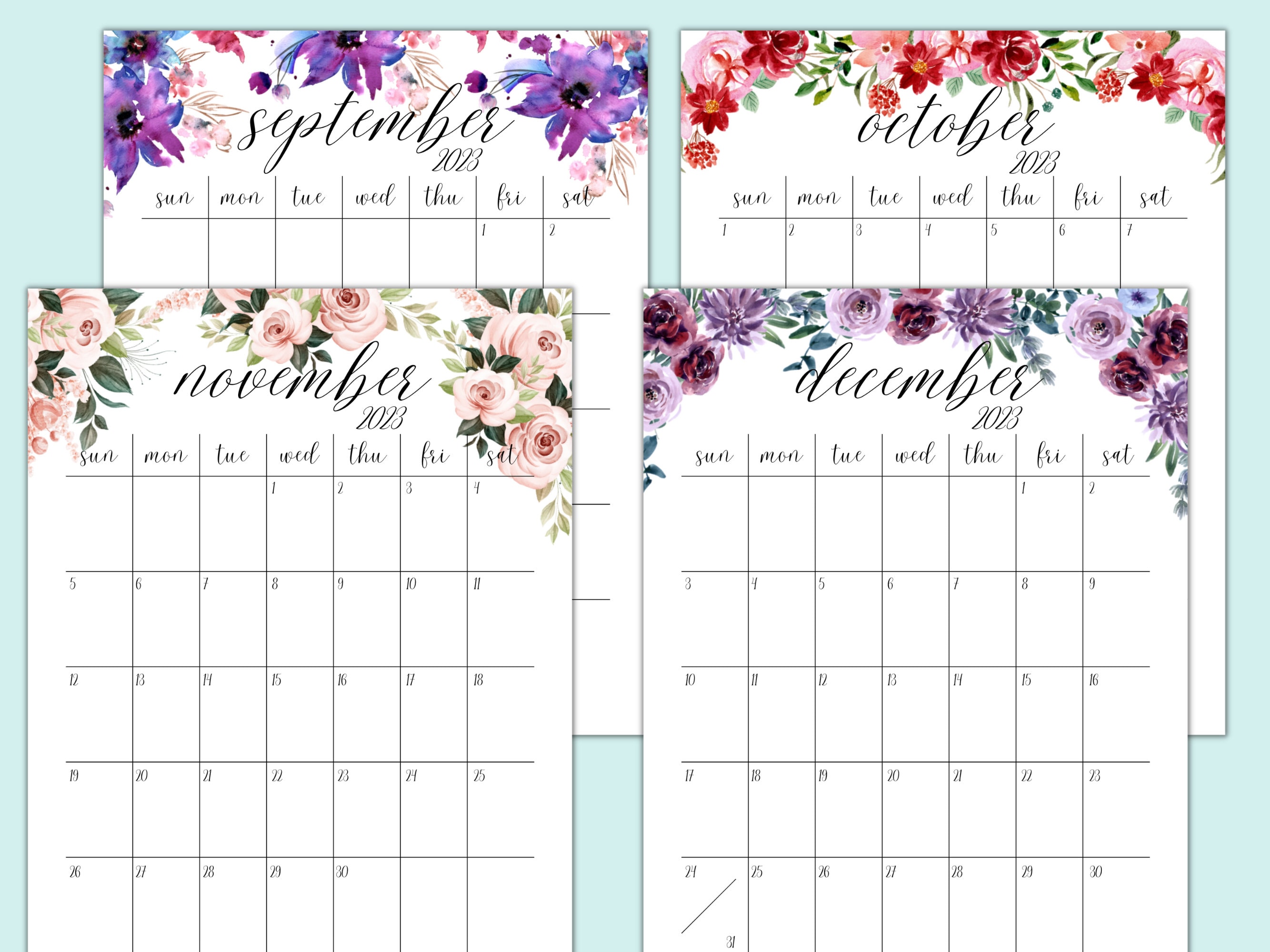 Watercolor 2023 Calendar Printable Monthly Calendar Printable - Etsy