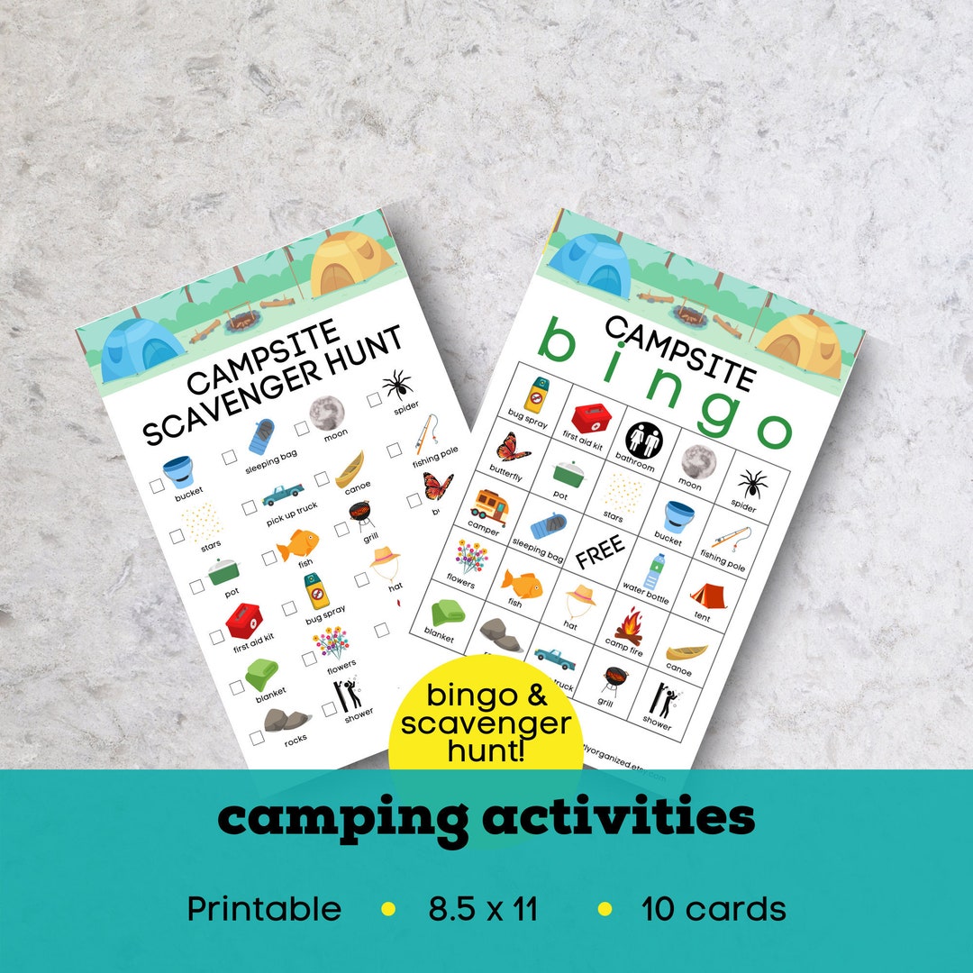 Camping Bingo Printable, Camping Scavenger Hunt Printable, Printable ...