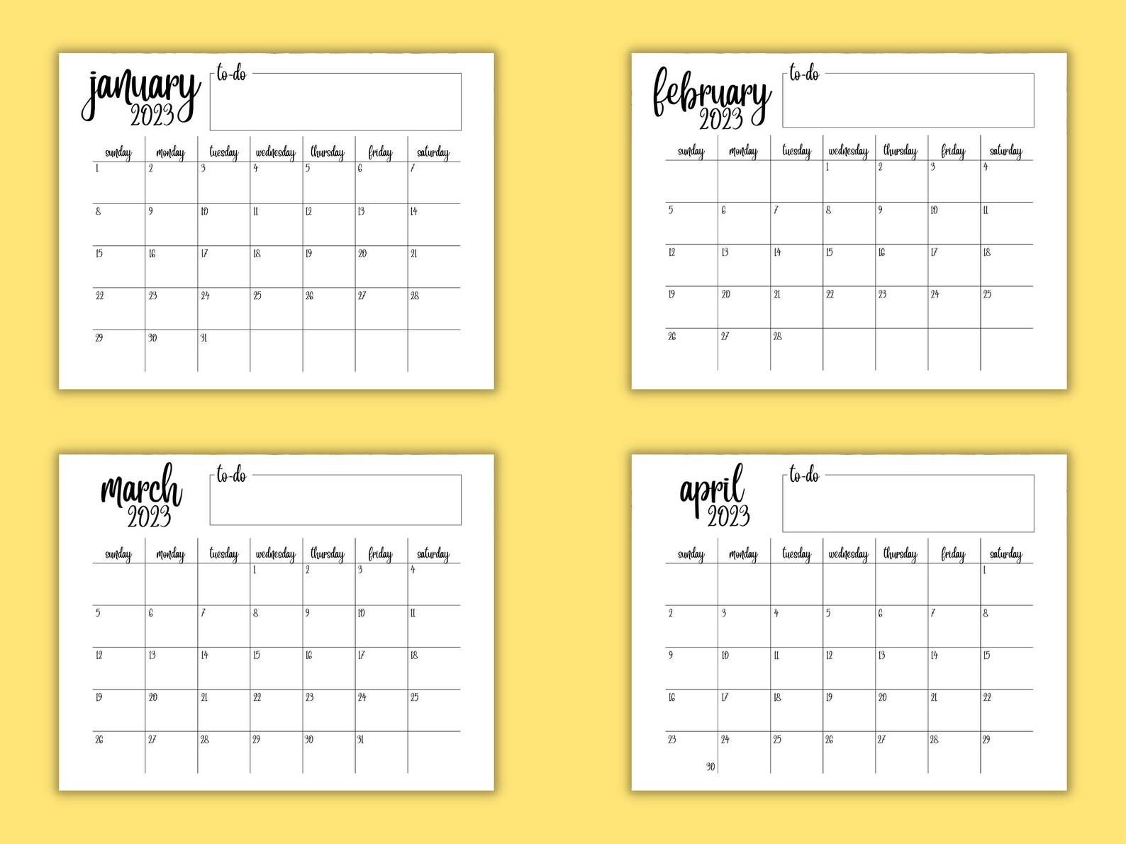 12 Month Calendar Download, Horizontal Planner Insert, Minimalist 2023 ...