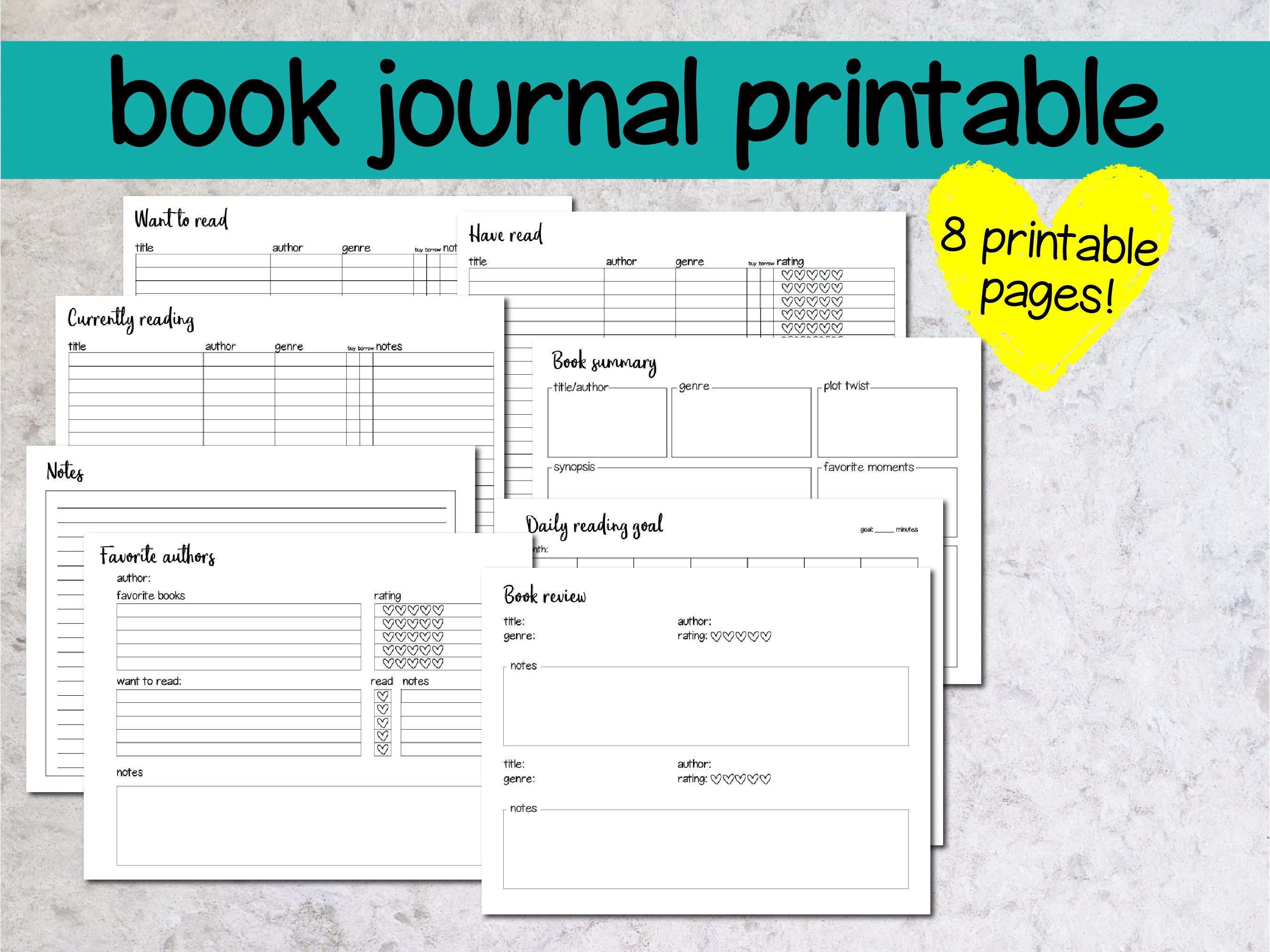 Printable Reading Journal, Printable Reading Log, Printable Book ...