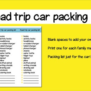 Kids' Packing List, Packing List for Road Trip, Car Ride Packing ...