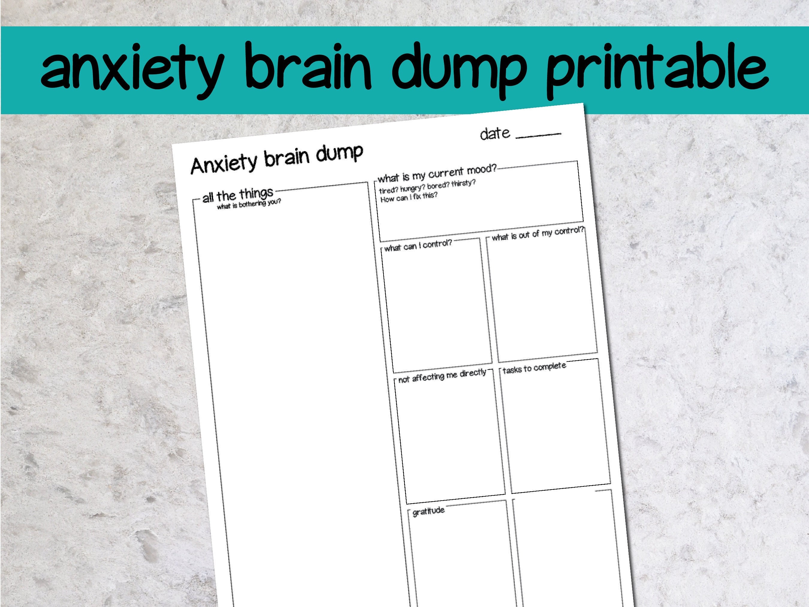 Anxiety Brain Dump Printable, Anxiety Workbook for Adults, Anxiety ...