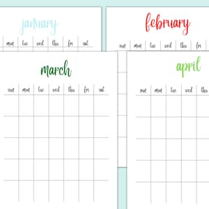 Blank Portrait Calendar Printable, Perpetual Calendar Printable, Month ...