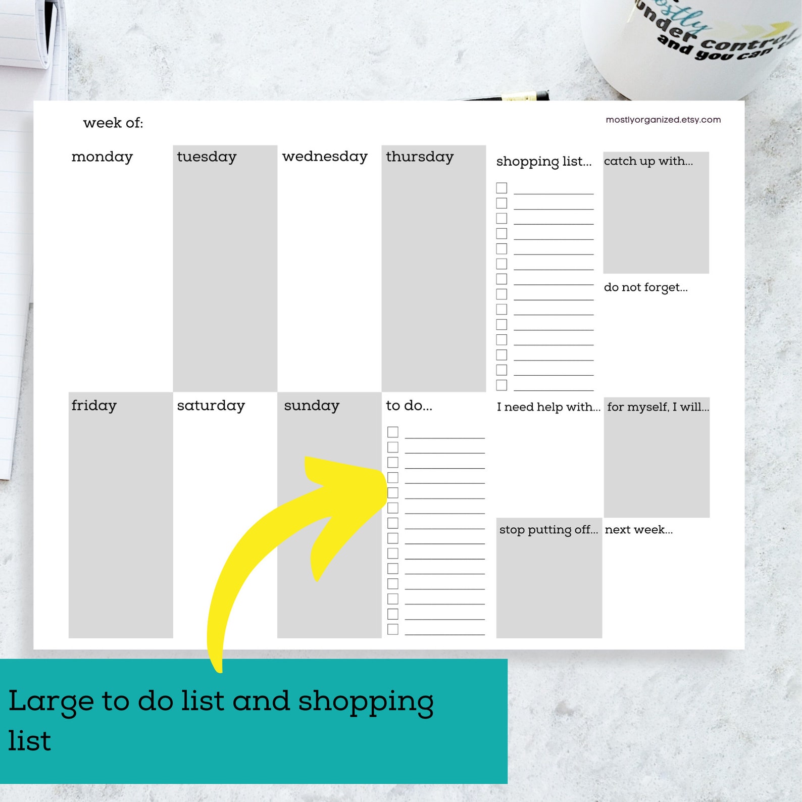 Landscape Weekly Planner Printable Minimal, Letter Size Weekly, Mom ...