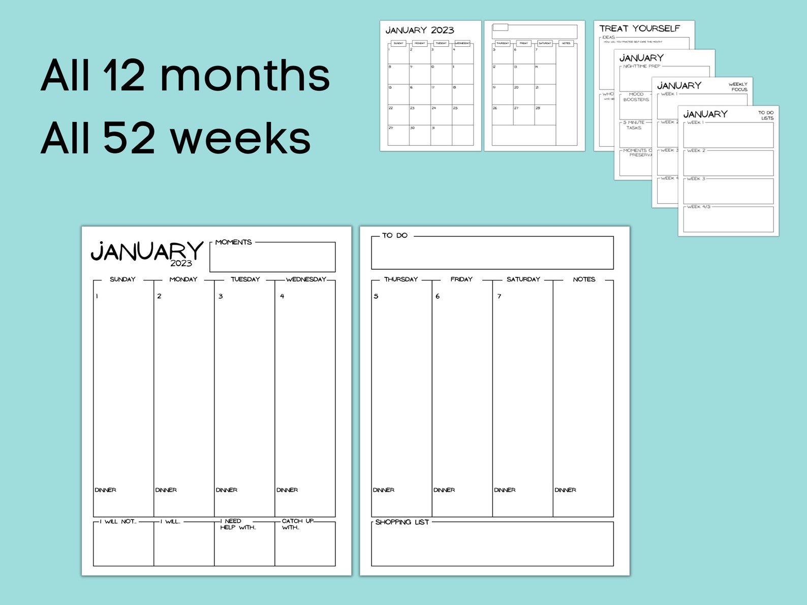 2023 Weekly Planner Printable Bundle, 2023 Monthly Calendar Printable ...
