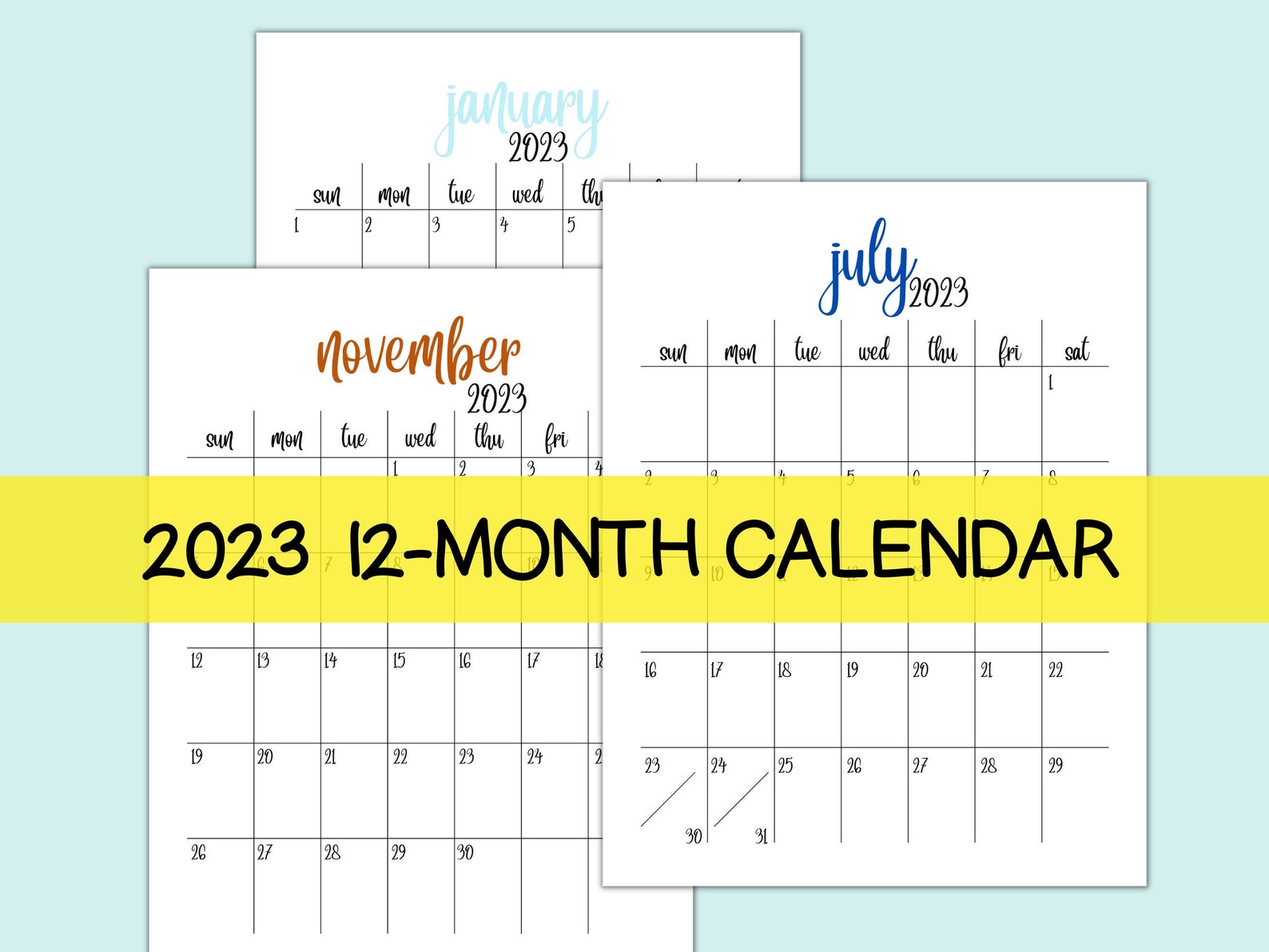12 Month Calendar 2023, Printable Family Wall Calendar Planner, Office ...