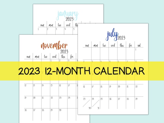 12 Month Calendar 2023 Printable Family Wall Calendar - Etsy