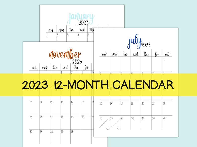 12 Month Calendar 2023, Printable Family Wall Calendar Planner, Office ...