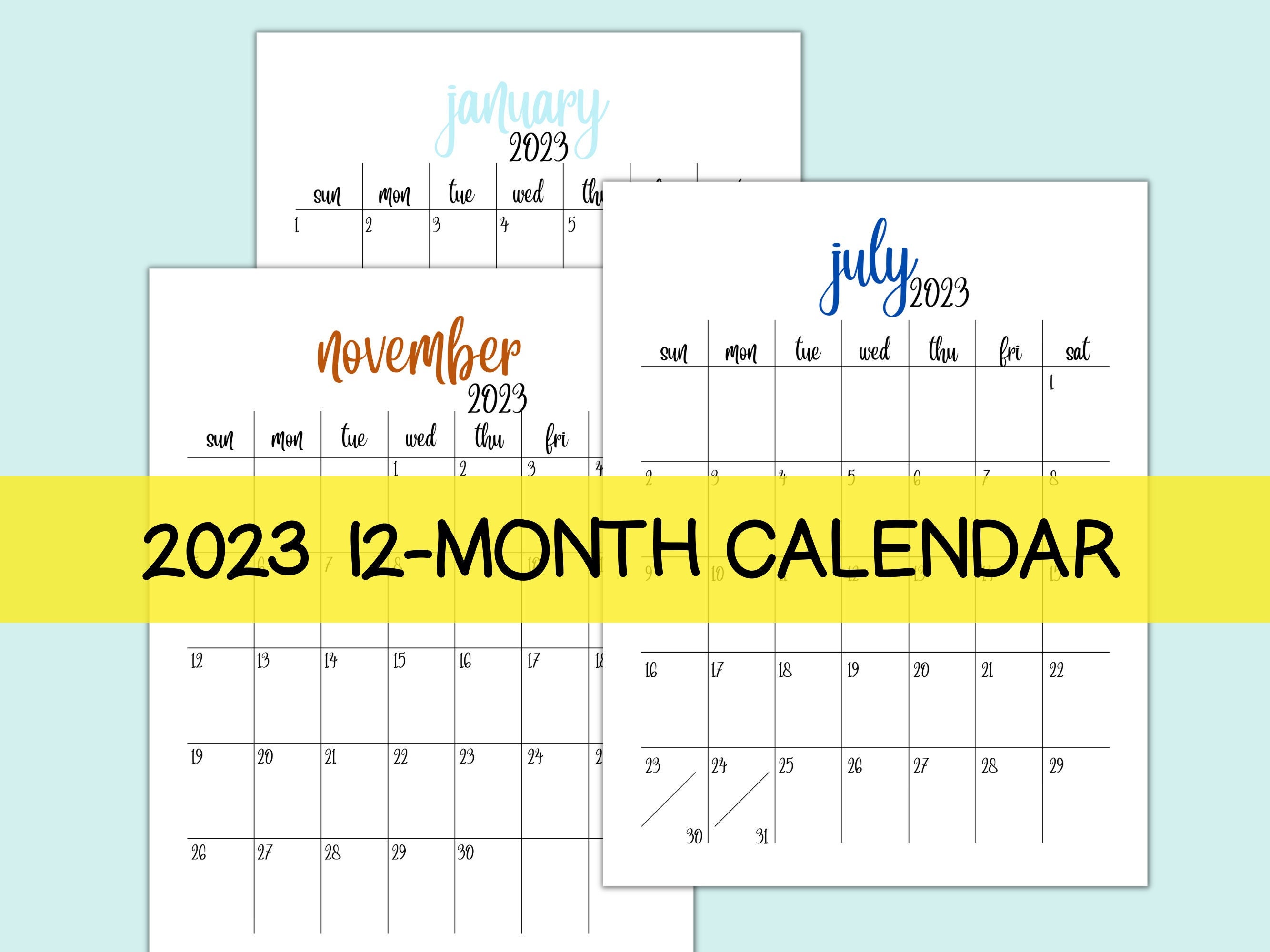 12 Month Calendar 2023, Printable Family Wall Calendar Planner, Office ...