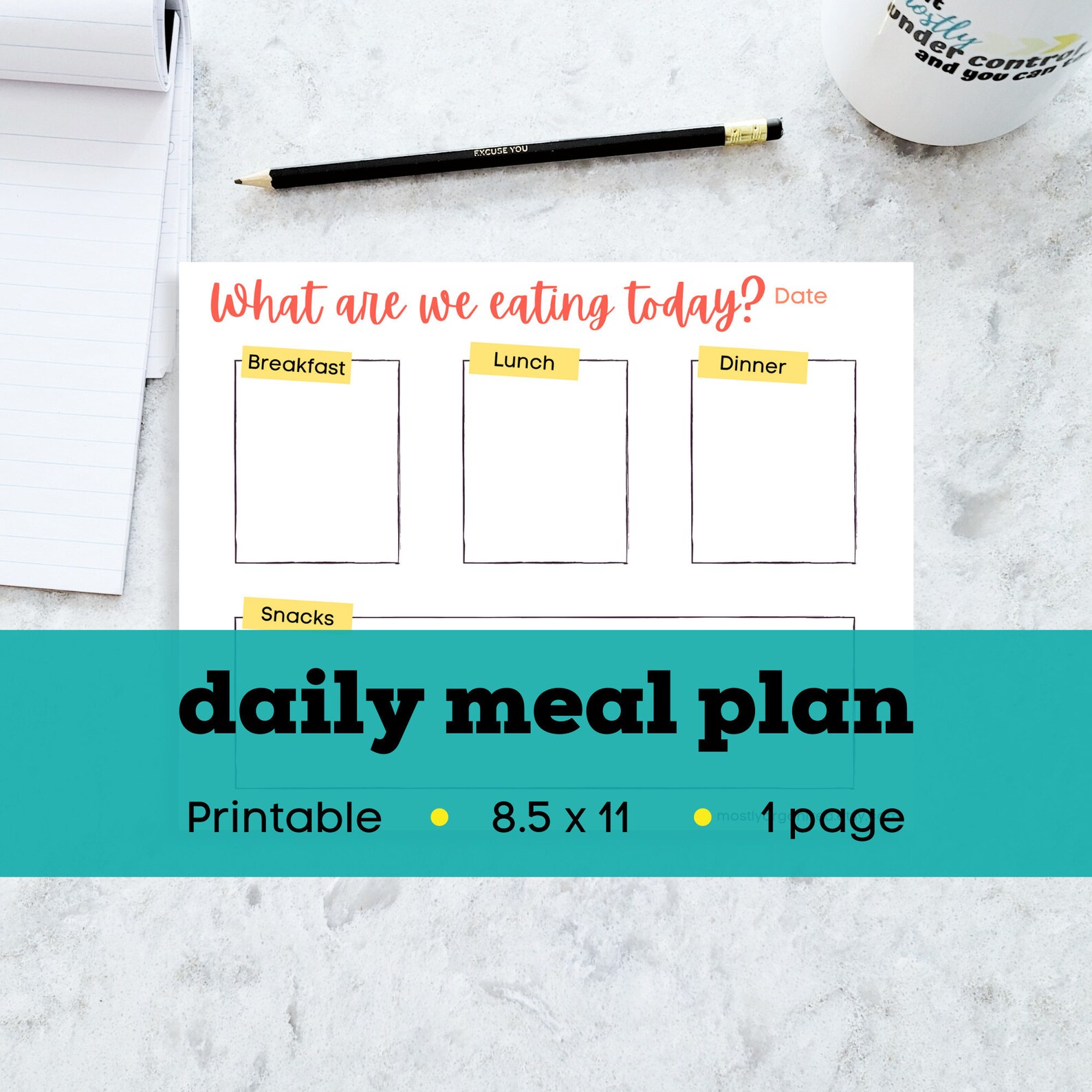 Daily Meal Planner Printable Daily Menu Board Template - Etsy