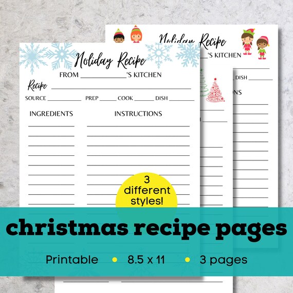 Printable Holiday Recipe Card Template Christmas Recipe Cards