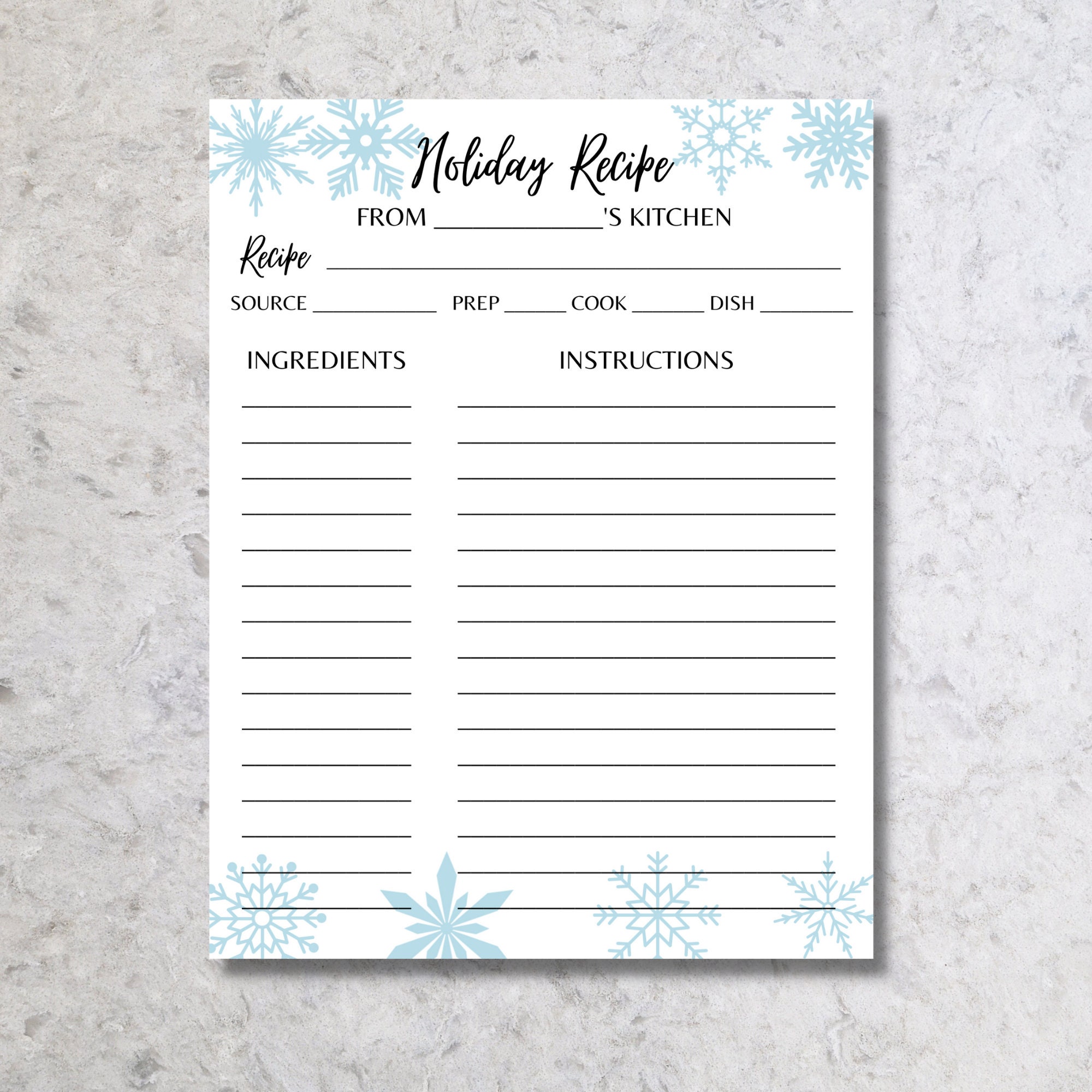 Printable Christmas Recipe Card, Holiday Recipe Card, Full Page Recipe ...