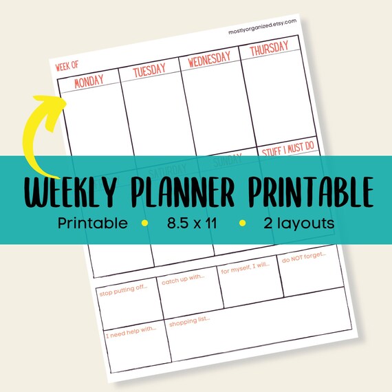 Portrait Printable Weekly Planner Weekly Planner to Do List | Etsy