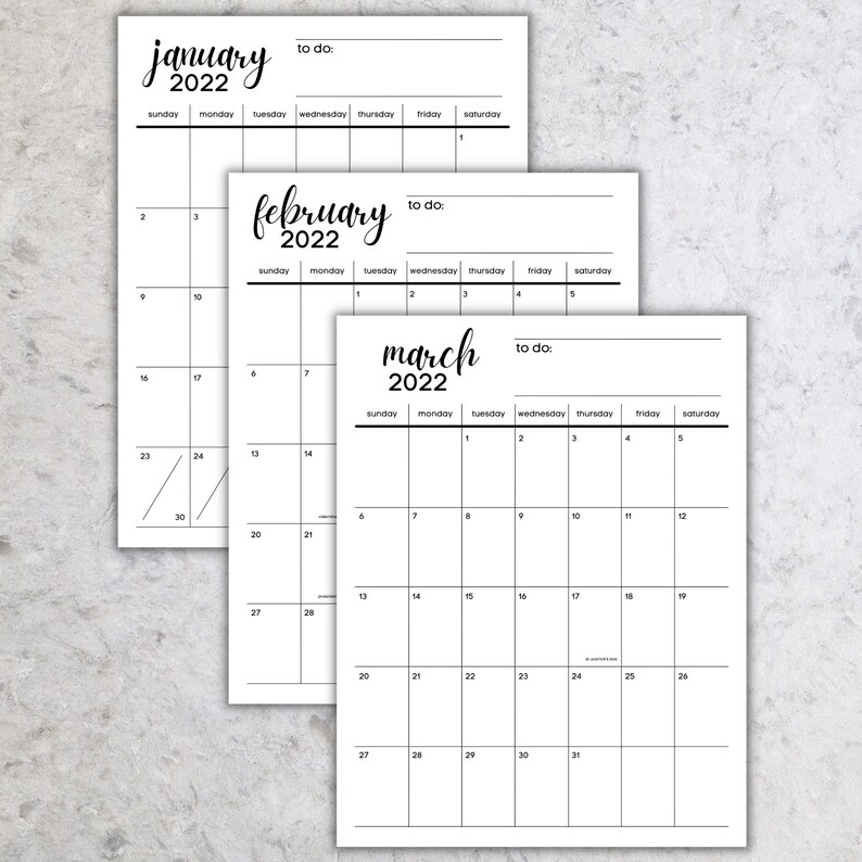 Minimalist 2022 Calendar Printable Monthly 2022 Monthly - Etsy