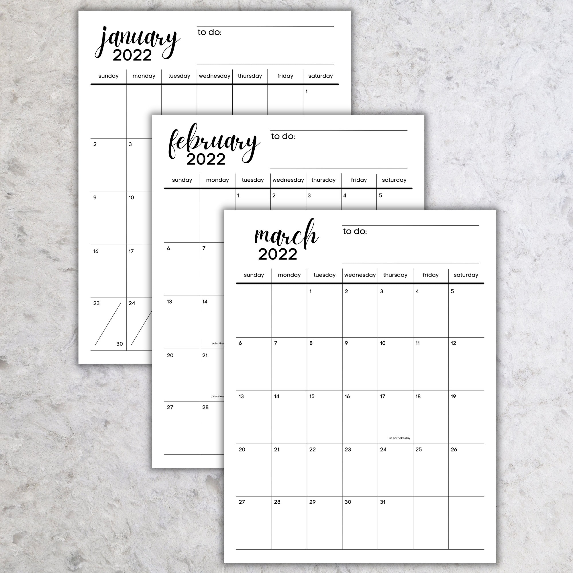 Minimalist 2022 Calendar Printable Monthly 2022 Monthly - Etsy