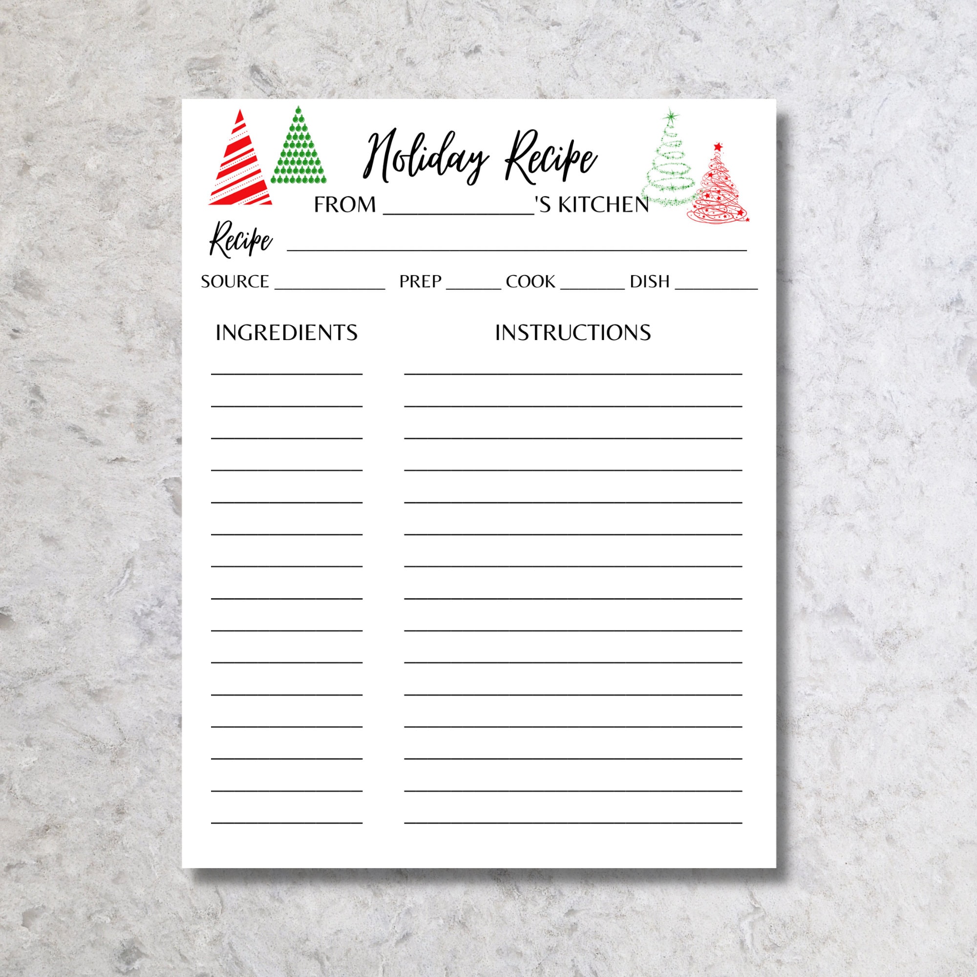 Printable Christmas Recipe Card, Holiday Recipe Card, Full Page Recipe ...