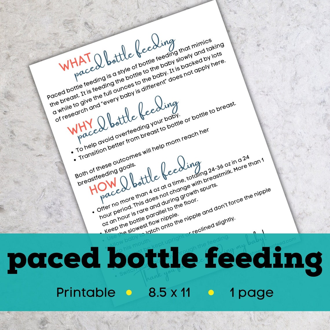 Paced Bottle Feeding Guide Printable, Pace Feeding, Infant Nanny ...