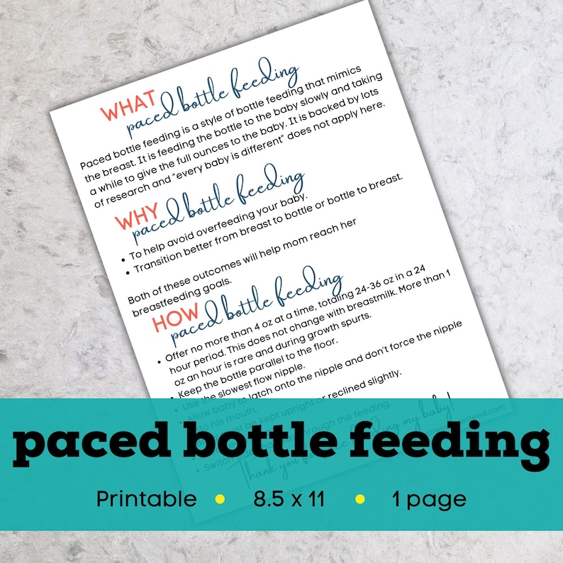 Paced Bottle Feeding Guide Printable, Pace Feeding, Infant Nanny ...