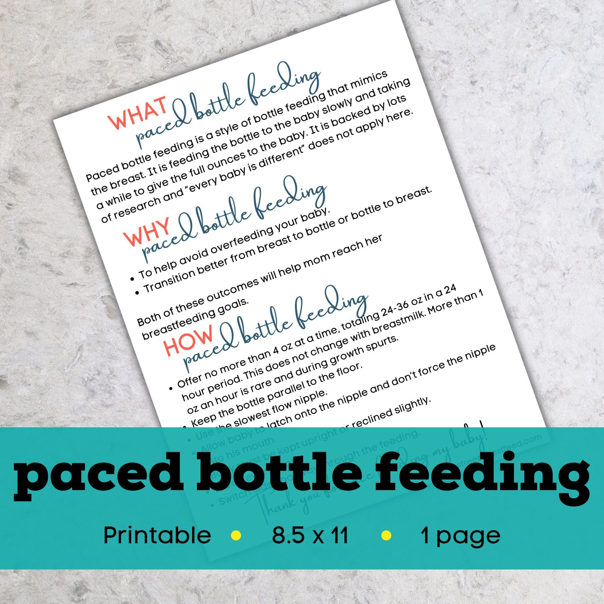 Paced Bottle Feeding Guide Printable, Pace Feeding, Infant Nanny ...