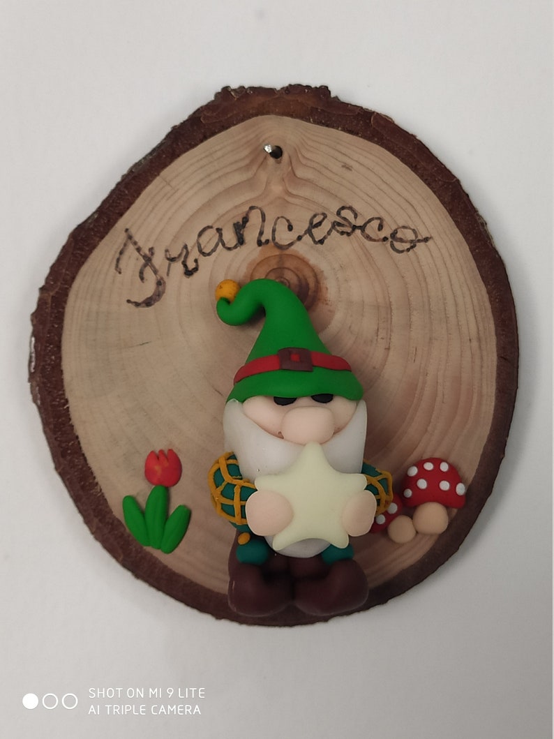 Goodnight Gnome, Wood Slice With Polimer Clay Gnome Holding a Little ...