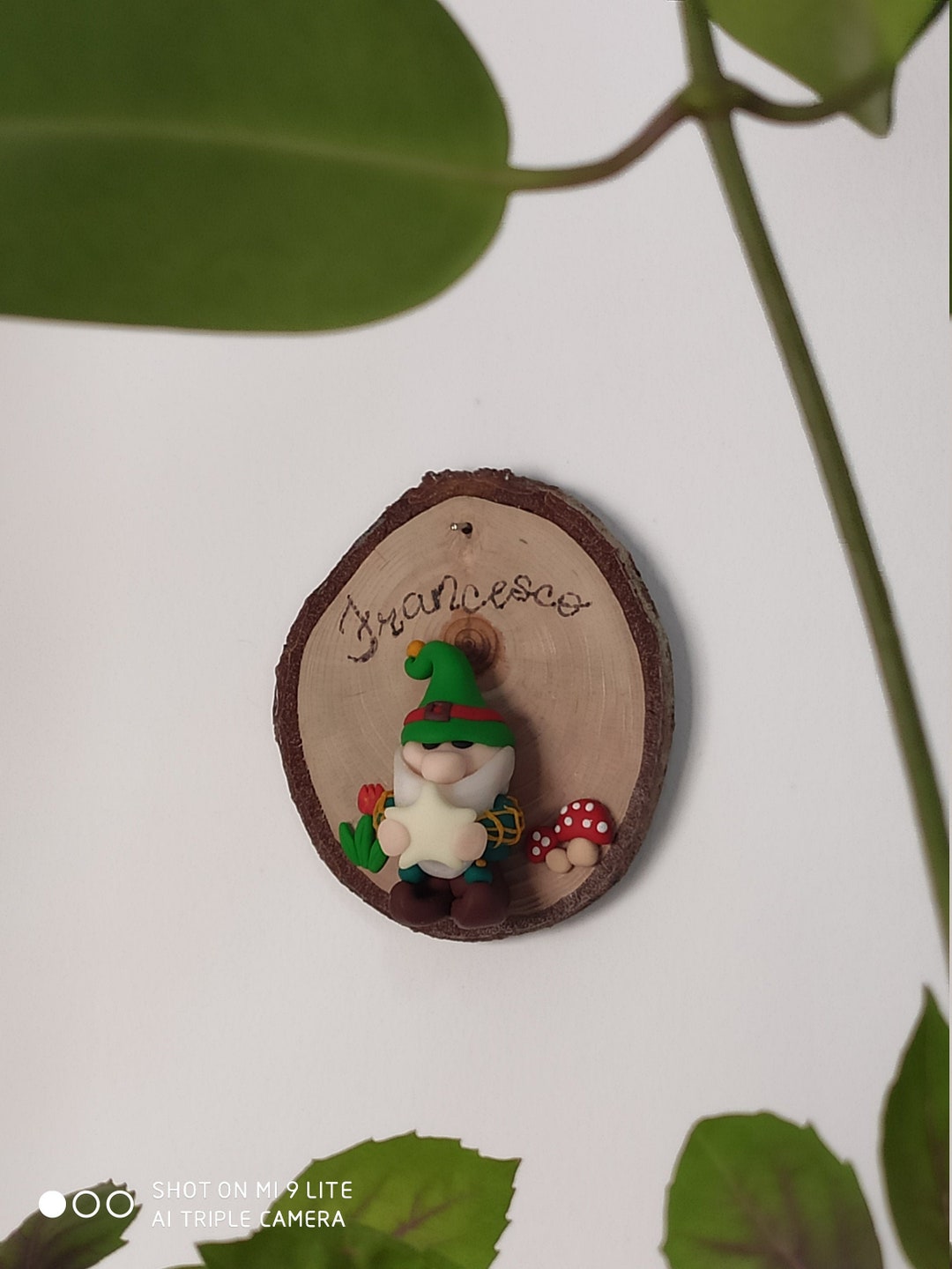 Goodnight Gnome, Wood Slice With Polimer Clay Gnome Holding a Little ...