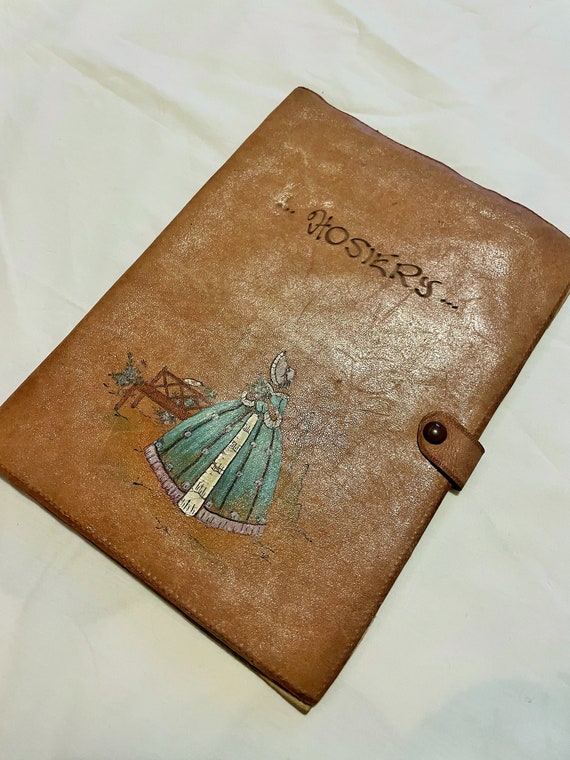 Vintage Hand-painted Leather Book Cover in Tan Labeled | Etsy