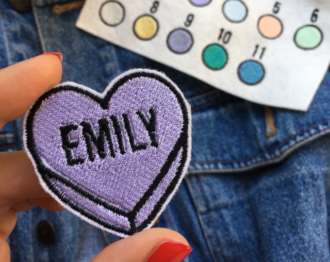 Custom Phrase Name Text Love Heart Pastel Embroidered Patch - Sew on ...