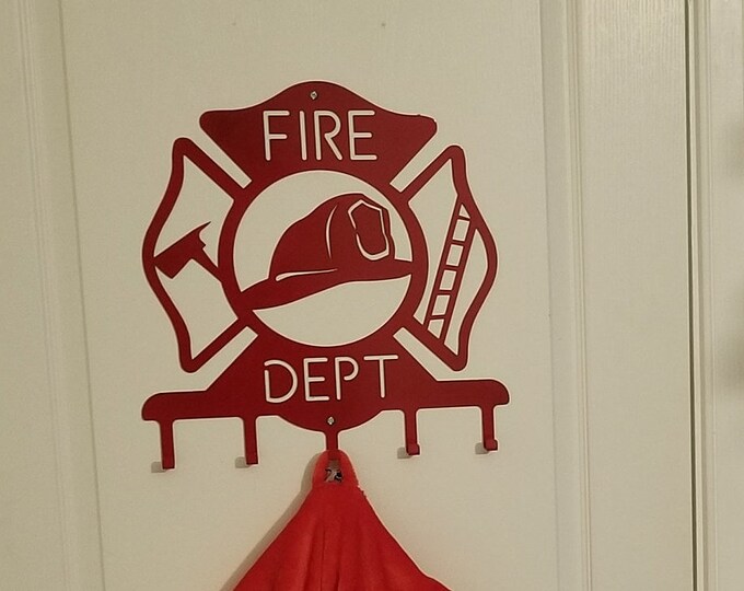 FIRE DEPT LARGE Wall Hook Hanger, Firefighter Decor, Fire Department ...