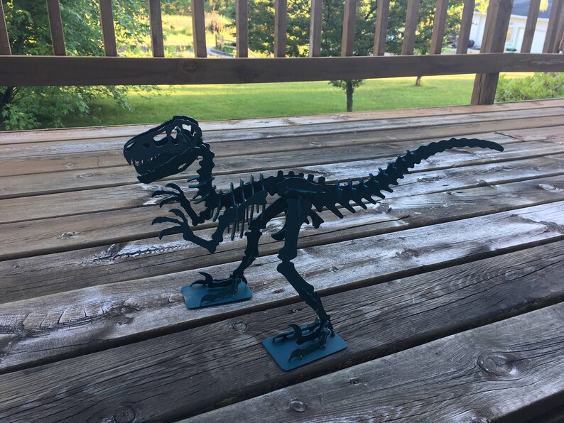 METAL RAPTOR DINOSAUR, 3D Metal Dinosaur Statue, Metal Yard Art, Patio ...