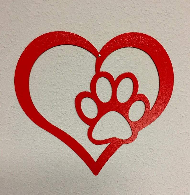 HEART AND PAW 12” Metal Sign, Pet Lover Sign, Dog Paw, Metal Wall Sign ...