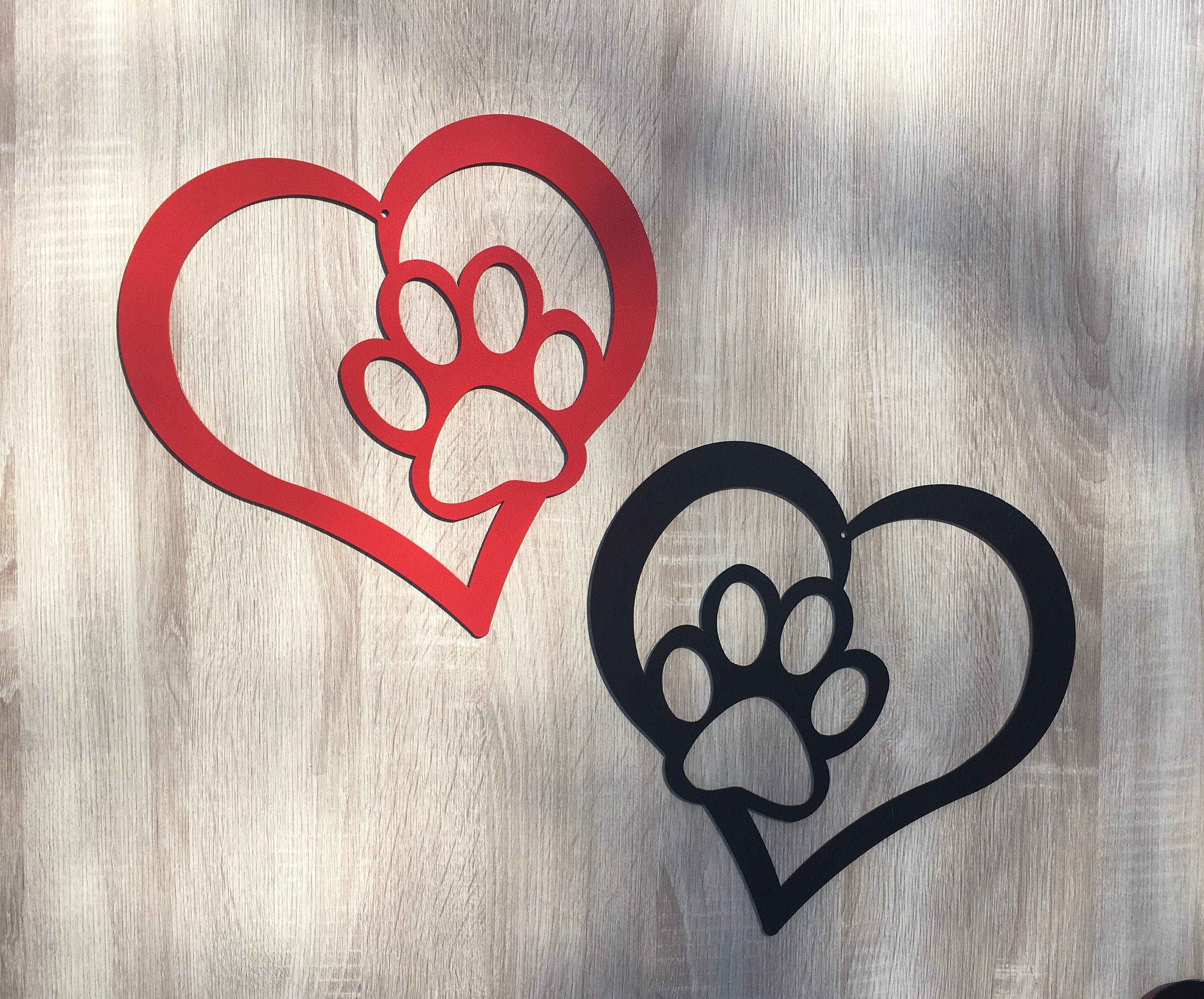 HEART AND PAW 12” Metal Sign, Pet Lover Sign, Dog Paw, Metal Wall Sign ...