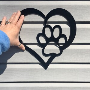 HEART AND PAW 12” Metal Sign, Pet Lover Sign, Dog Paw, Metal Wall Sign ...