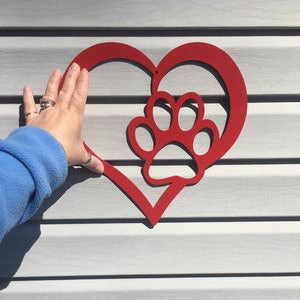 HEART AND PAW 12” Metal Sign, Pet Lover Sign, Dog Paw, Metal Wall Sign ...
