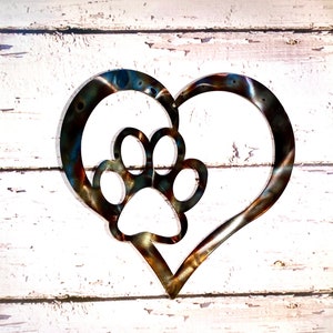 HEART AND PAW 12” Metal Sign, Pet Lover Sign, Dog Paw, Metal Wall Sign ...