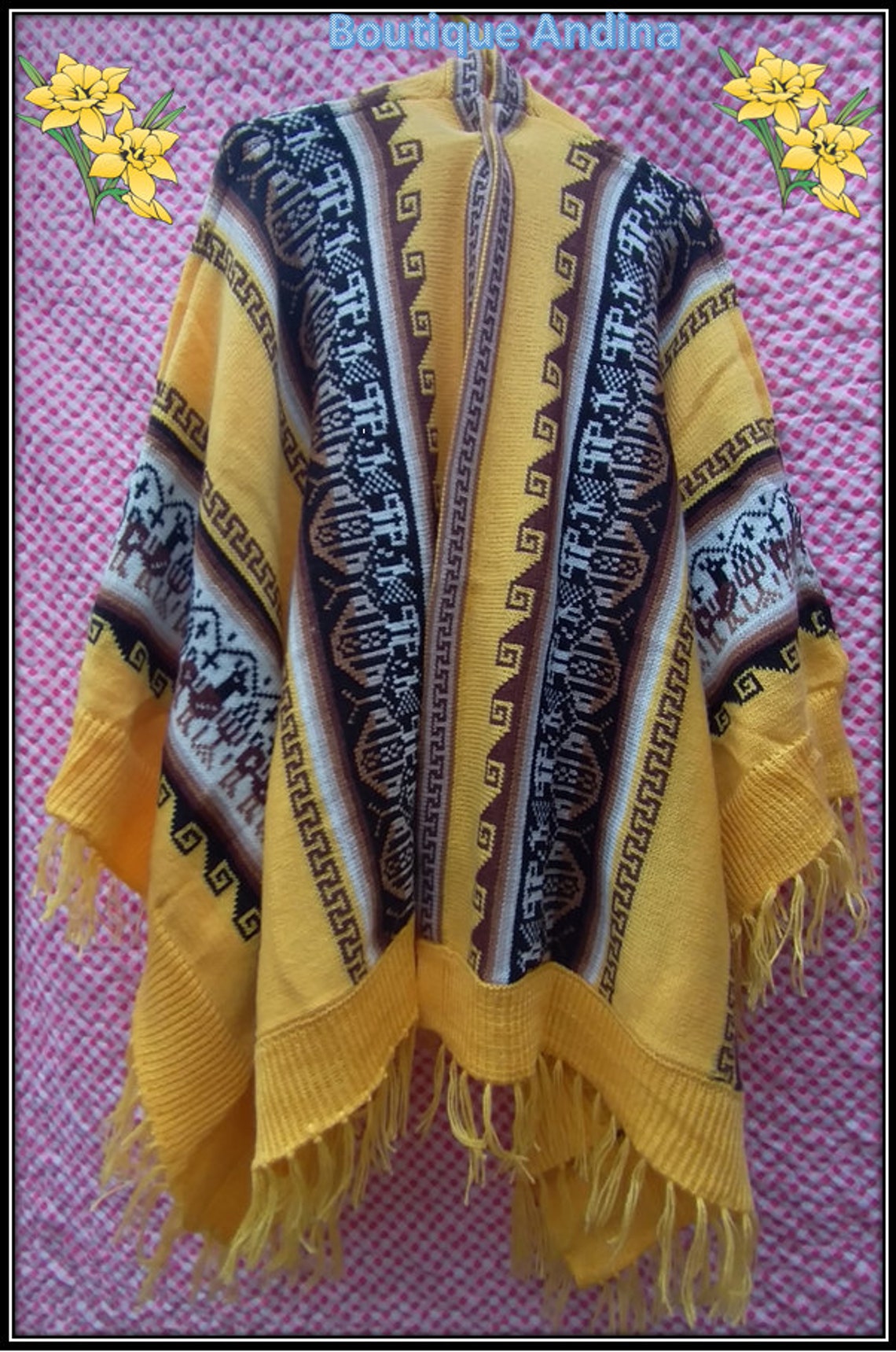 Ruana de alpaca Tejido a mano diseño andinos hechos en Perú - Etsy México