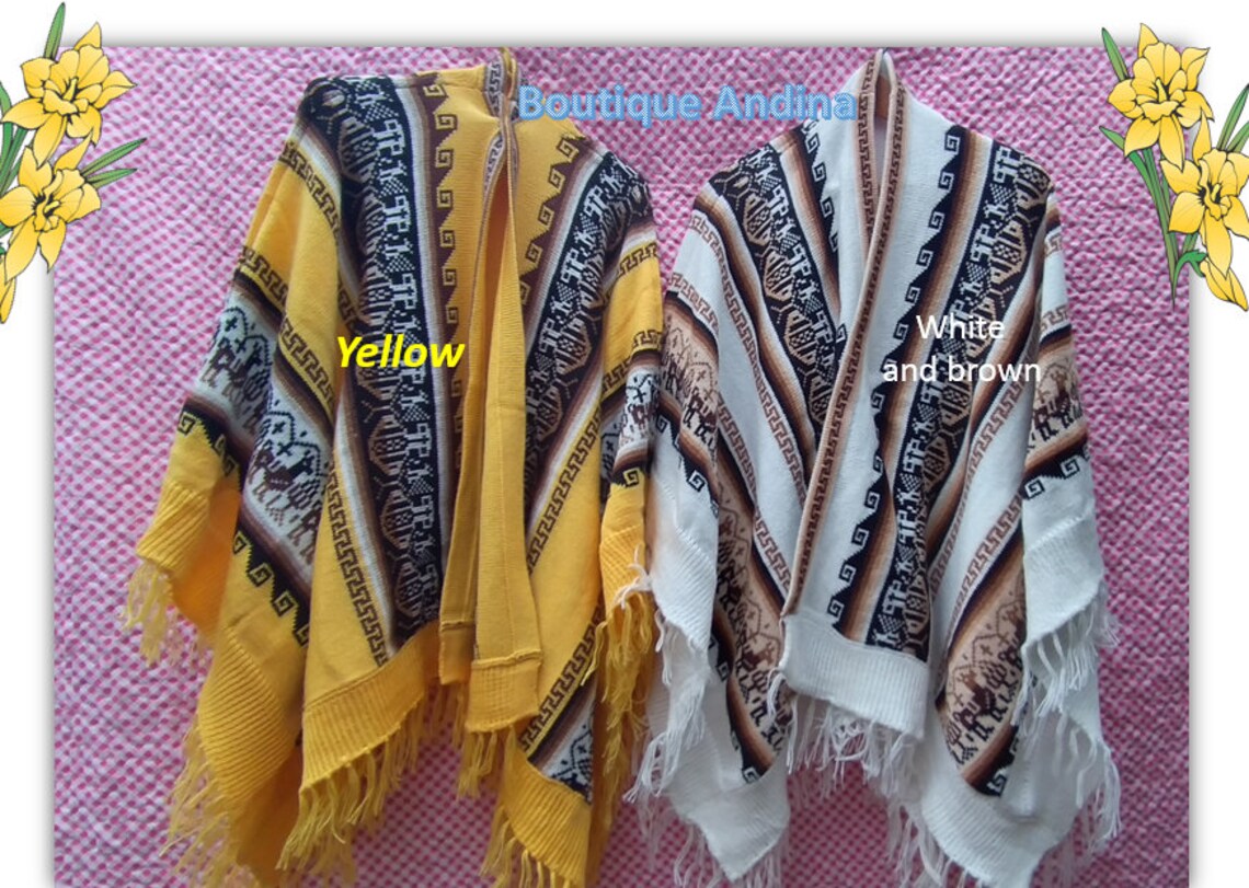 Ruana de alpaca Tejido a mano diseño andinos hechos en Perú - Etsy México